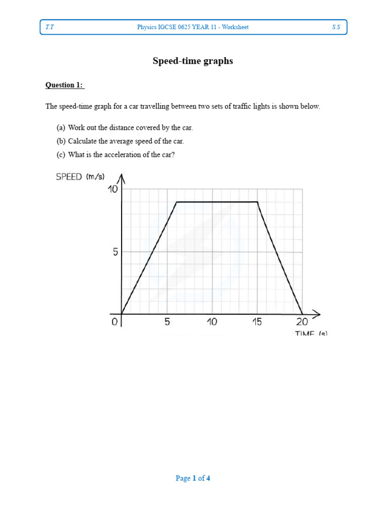 Session 1 - Speed-Time Graph Worksheet - For Student | PDF ...