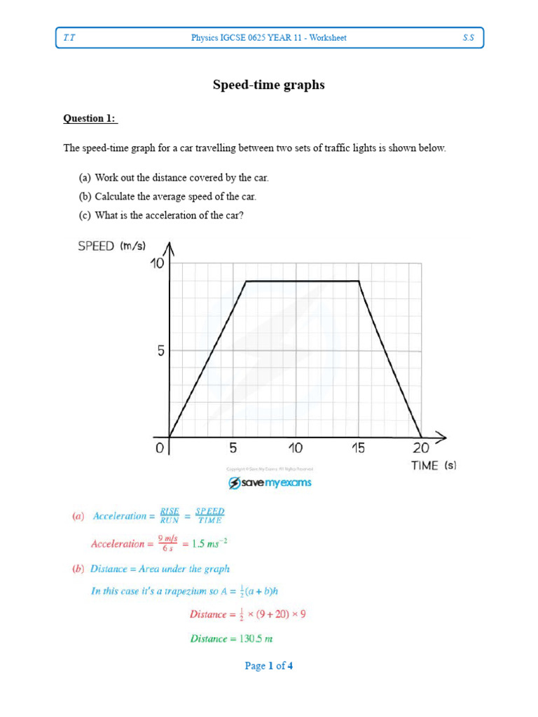 Session 1 - Speed-Time Graph Worksheet - For Tutor | PDF | Acceleration ...