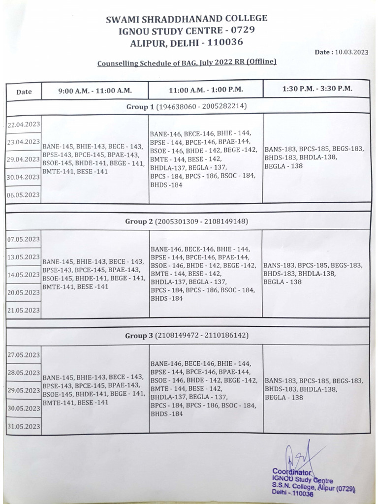 Ignou Schedule | PDF
