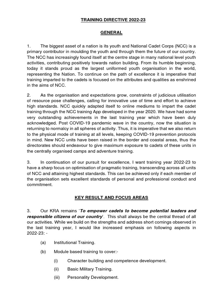 Training Directive 2022-23: Responsible Citizens of Our Country | PDF ...