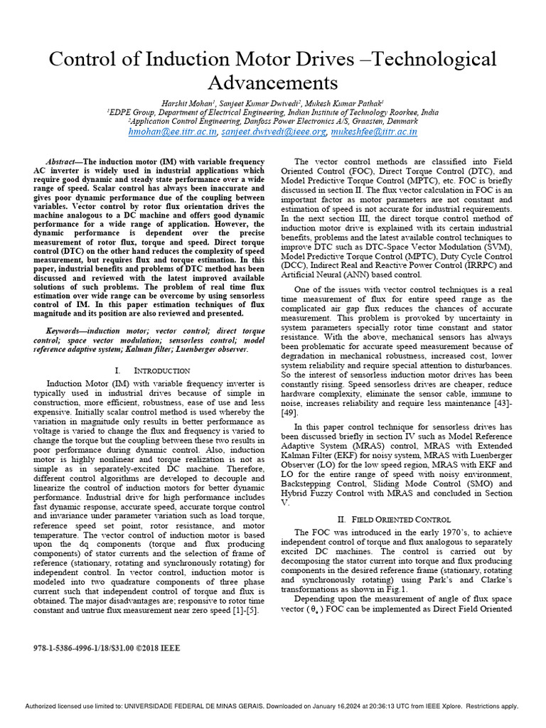 Control Of Induction Motor Drives Technological Advancements Pdf