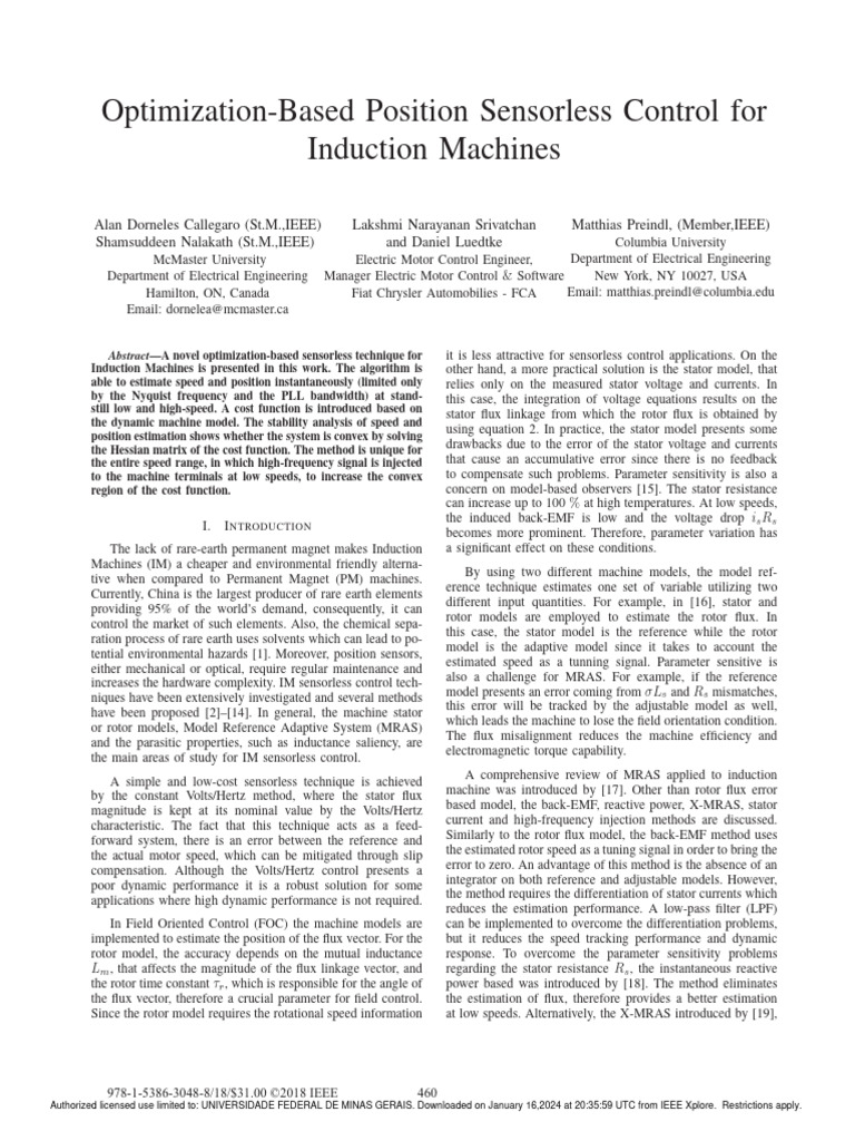 Optimization-Based Position Sensorless Control For Induction Machines | PDF Optimization-Based Position Sensorless Control For Induction Machines | PDF