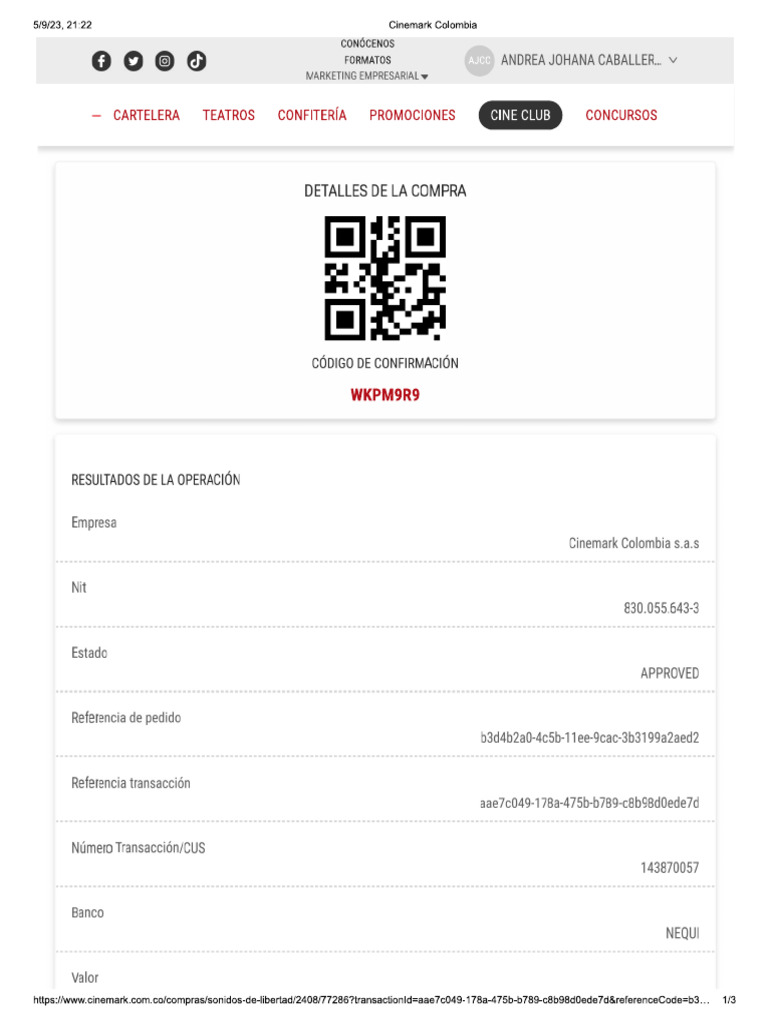 Boletas Cinemark | PDF