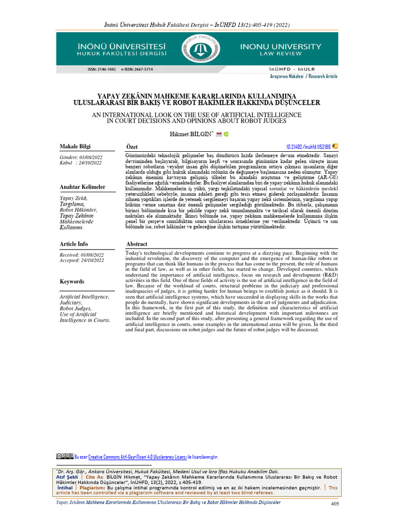 Yapay Zekann Mahkeme Kararlarnda Kullanmna Uluslararas Bir Baks Ve Robot Hakimler Hakknda ...