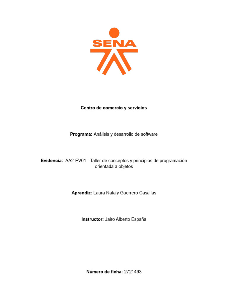 Taller De Conceptos Y Principios De Programación Orientada A Objetos Pdf Objeto Informática