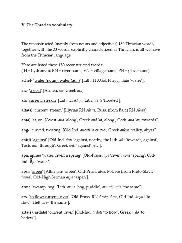 Thracian Vocabulary | PDF | History