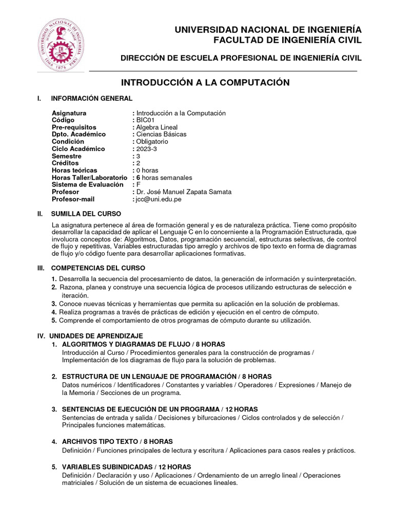 Silabo Introduccion A La Computacion | PDF | Ingeniería | Ciencias de la Computación