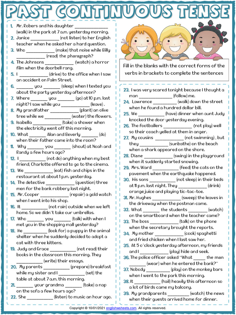 Past Continuous Tense Esl Printable Gap Fill Exercise Worksheet | PDF Past Continuous Tense Esl Printable Gap Fill Exercise Worksheet | PDF