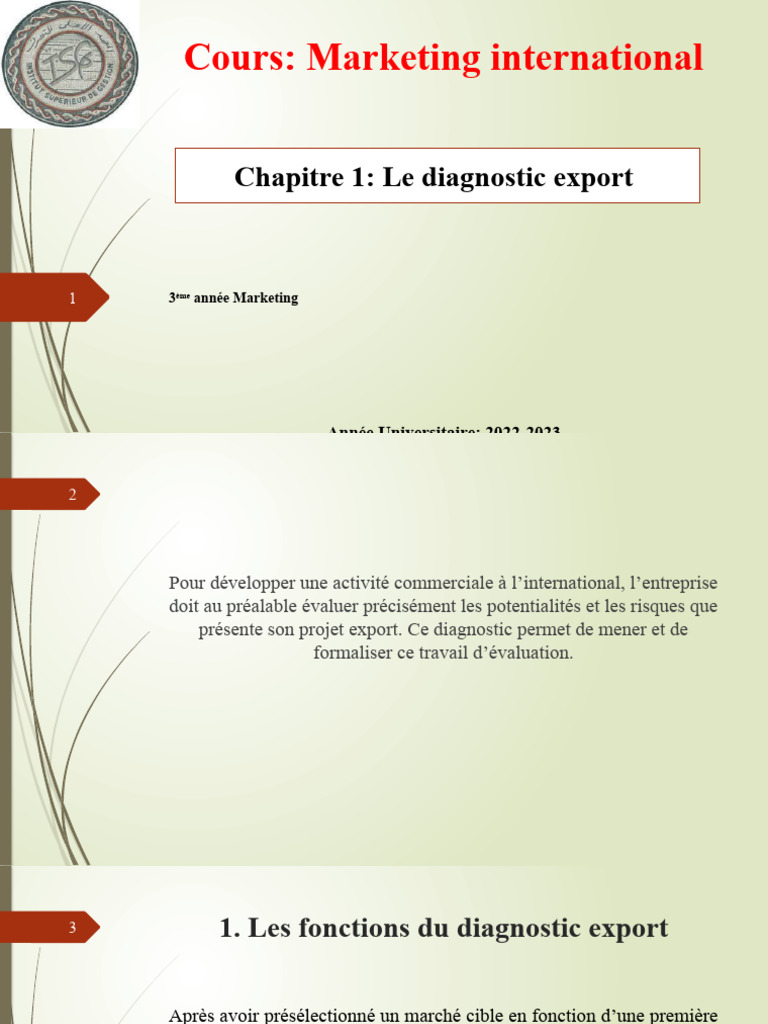 Chapitre 1 Diagnostic Export | PDF | Analyse SWOT | Économie d'entreprise