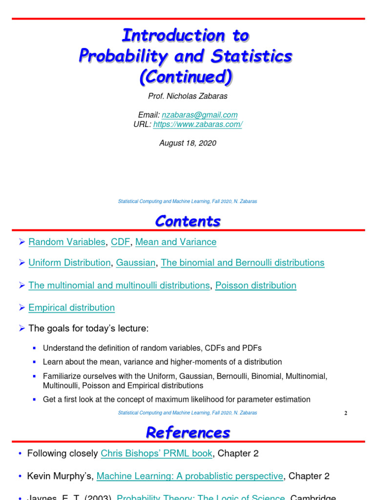 Lec2 IntroToProbabilityAndStatistics | PDF | Normal Distribution | Probability Density Function