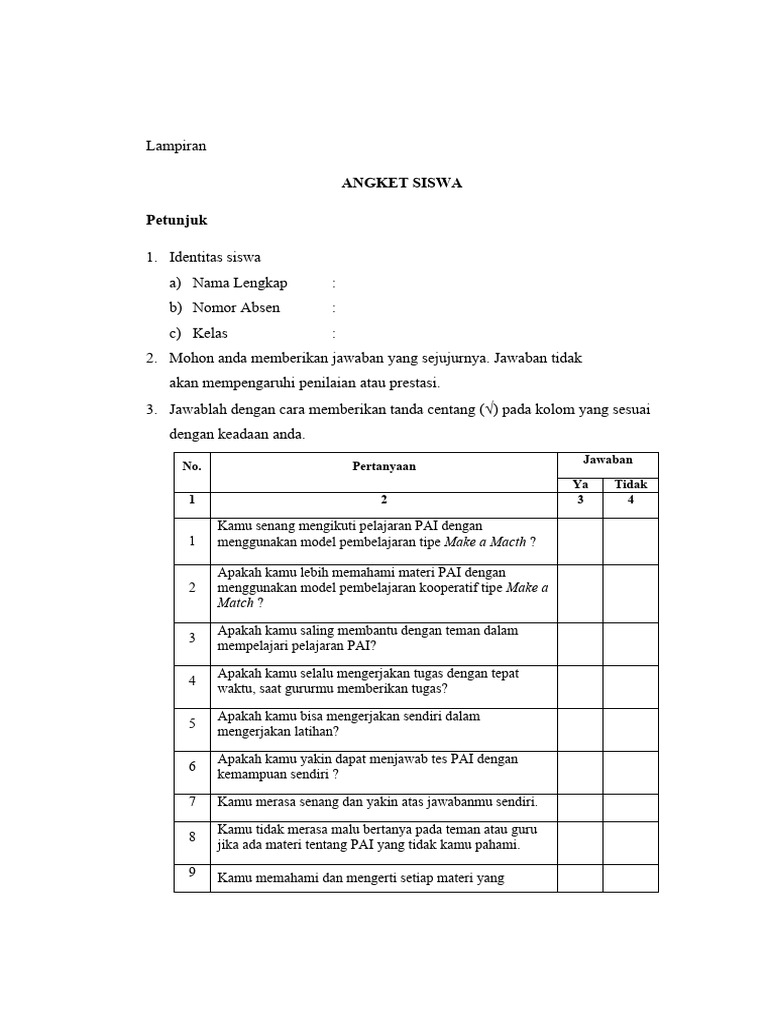 Pedoman Angket Siswa | PDF