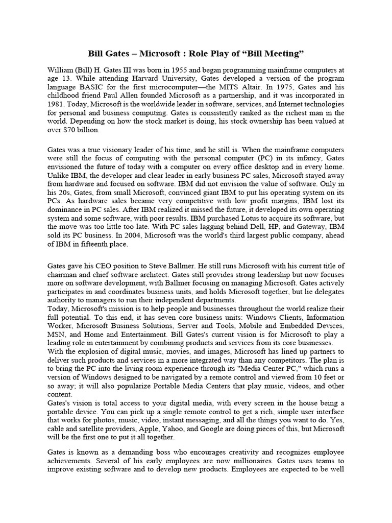 Bill Gates - Microsoft - Role Play of Bill Meeting | PDF | Computers