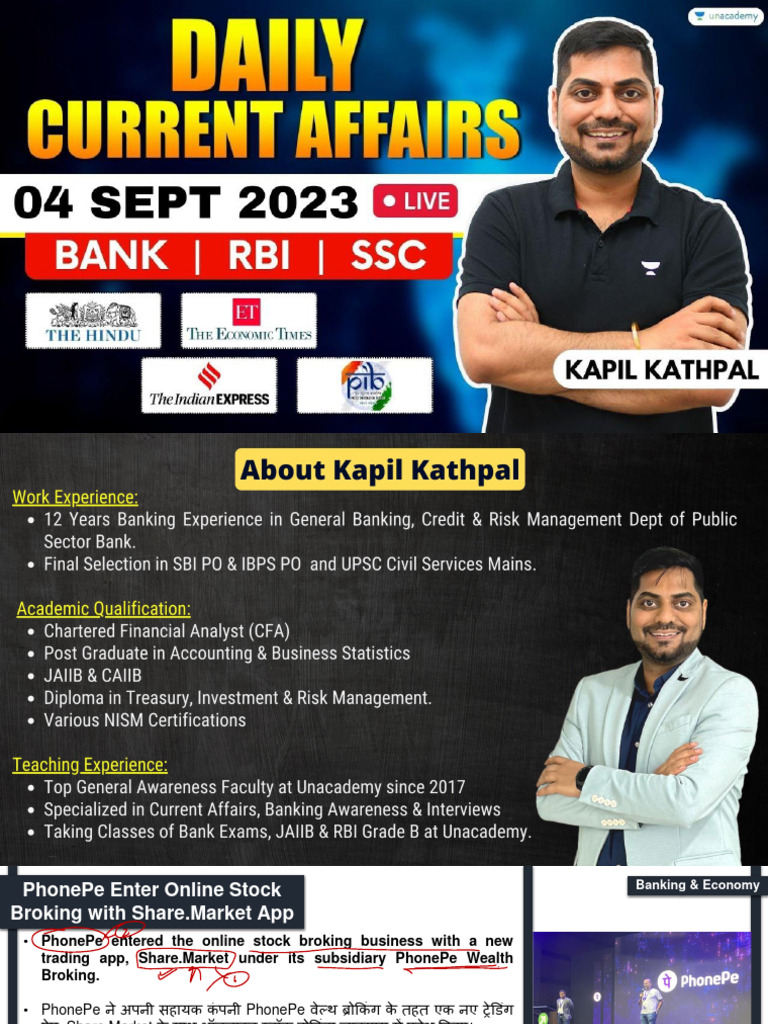 4th September 2023 Current Affairs by Kapil KathpalBilingual | PDF