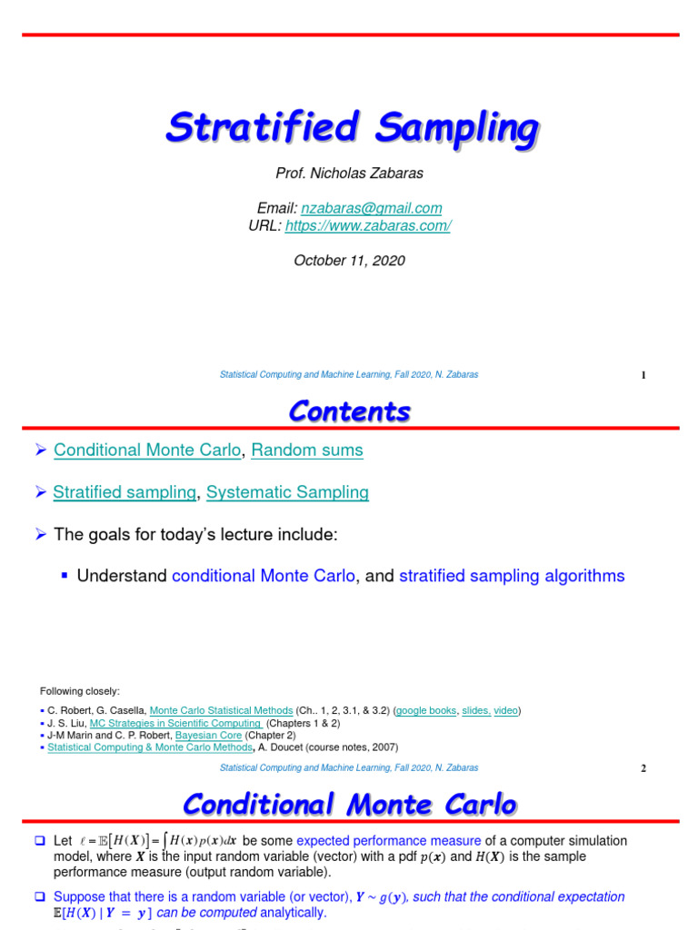Lec28 Stratifiedsampling Pdf Monte Carlo Method Sampling Statistics