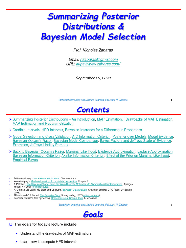 Lec16 Summarizingposteriors Bayesianmodelselection Pdf Bayesian Inference Statistics