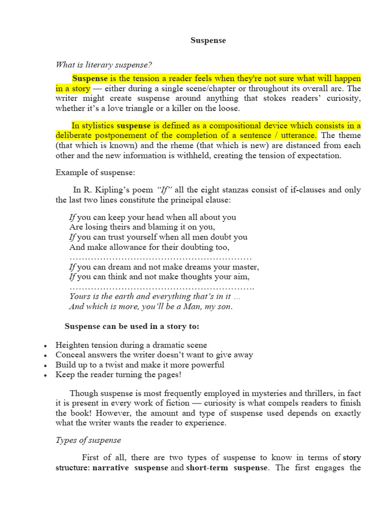 Suspense - Types - 1 | PDF | Thriller (Genre) | The Arts