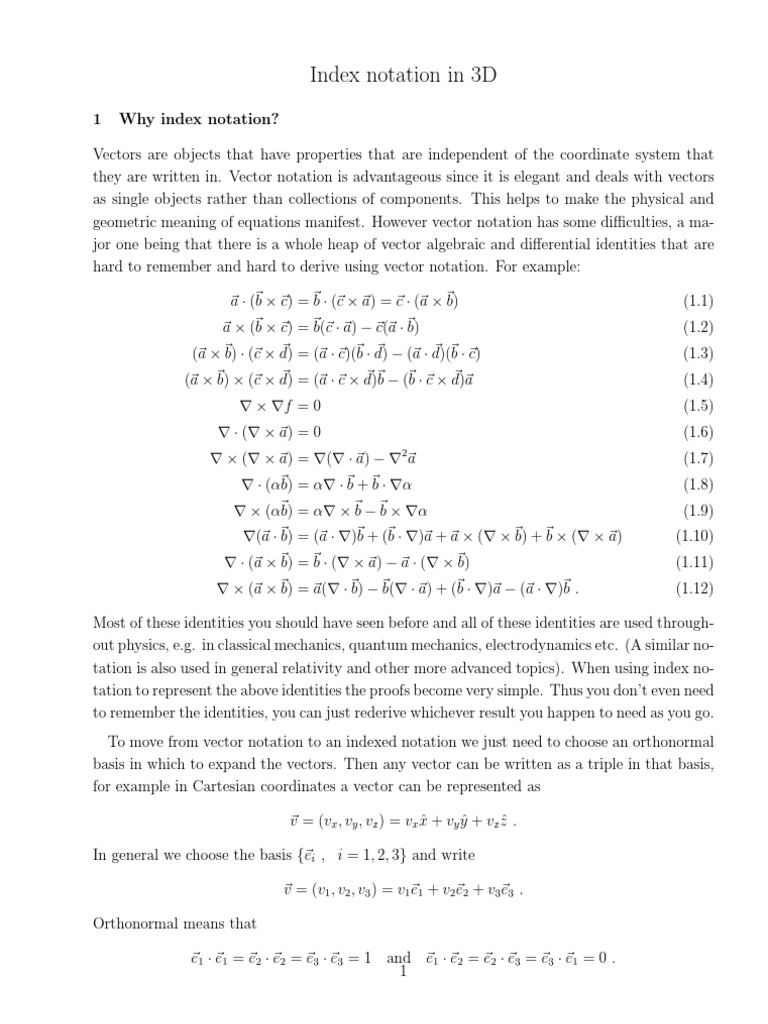 Index Notation in 3D | PDF