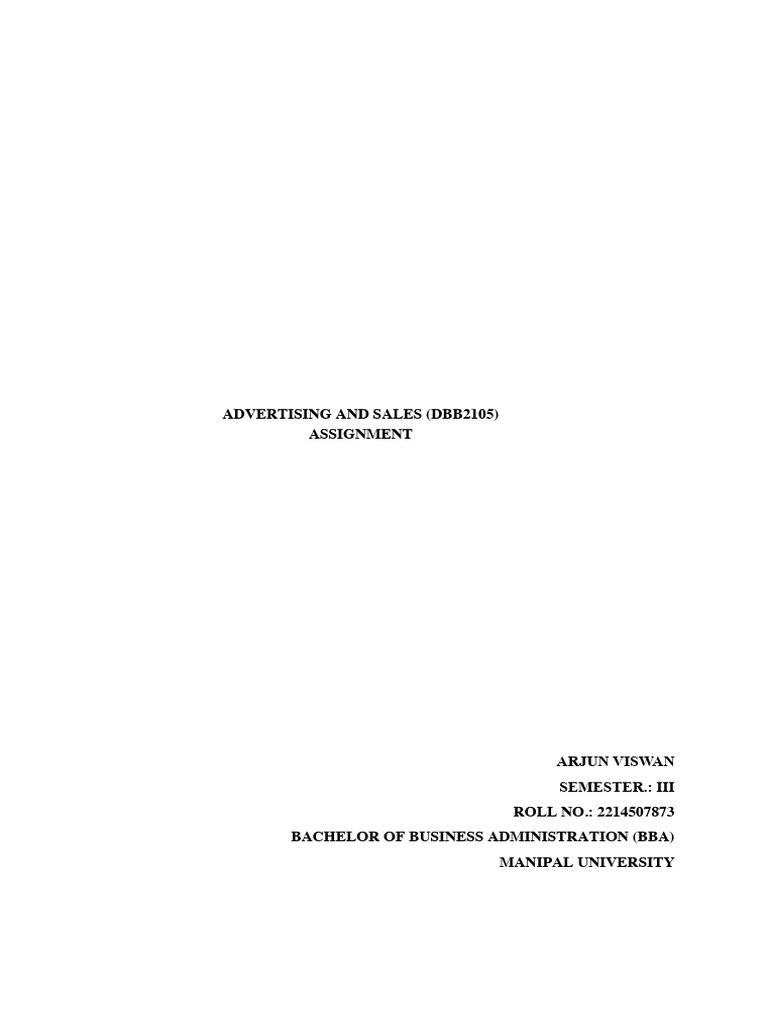 Advertising and Sales Assignment | PDF | Sales | Advertising