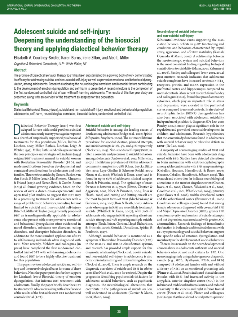 Adolescent Suicide and Self-Injury: Deepening The Understanding of The ...