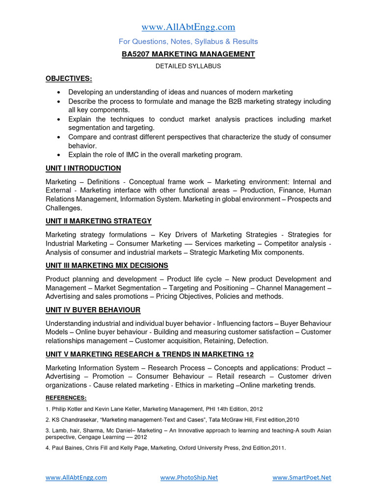 Marketing Management Mba (Syllabus) | PDF | Marketing | Consumer Behaviour
