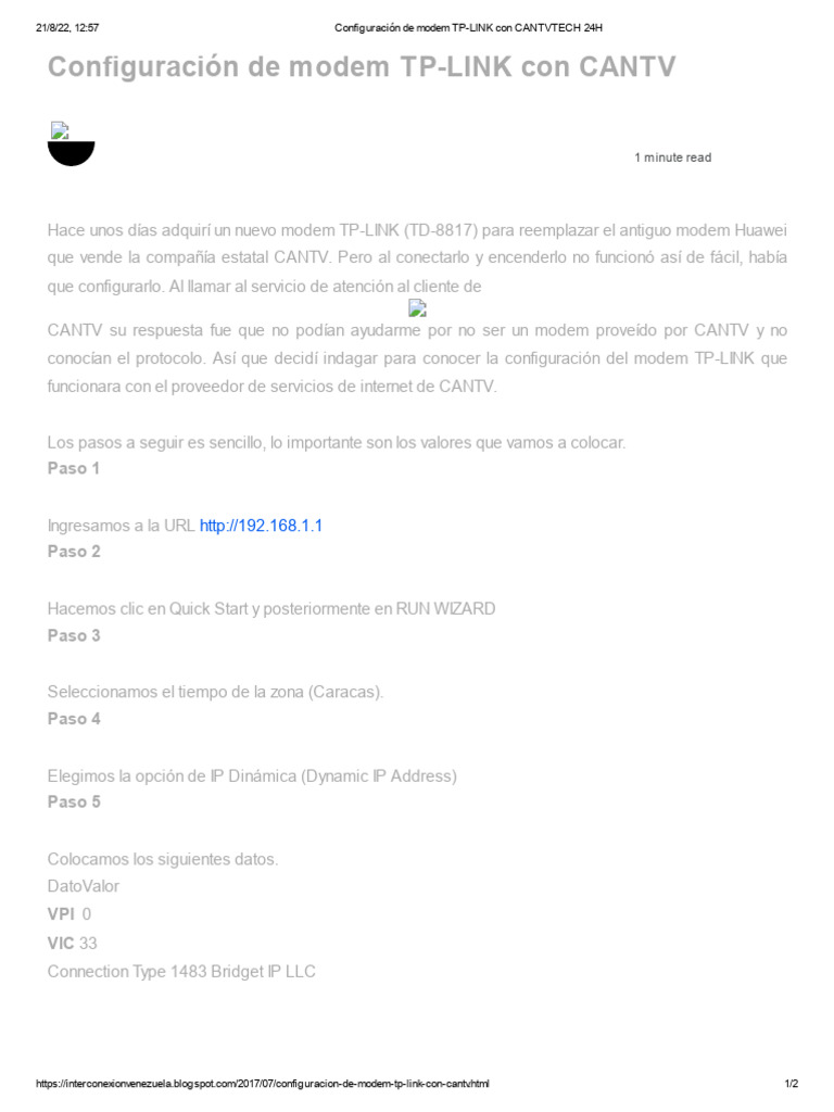 Configuración de Modem TP-LINK Con CANTVTECH 24H | PDF