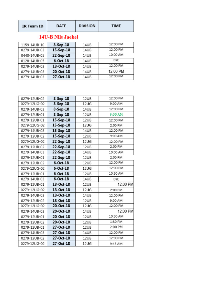 14u-B Schedule Fall 2018 | PDF | Association Football | Sports