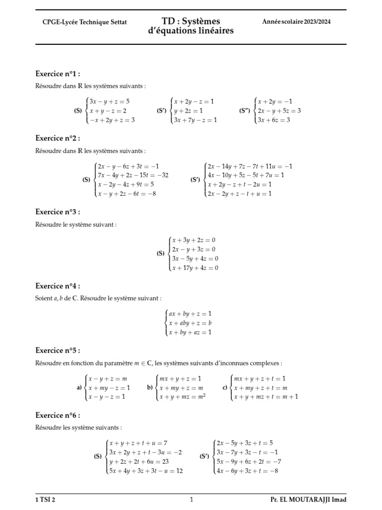 Résolution de systèmes linéaires | PDF | Équations | Objets mathématiques