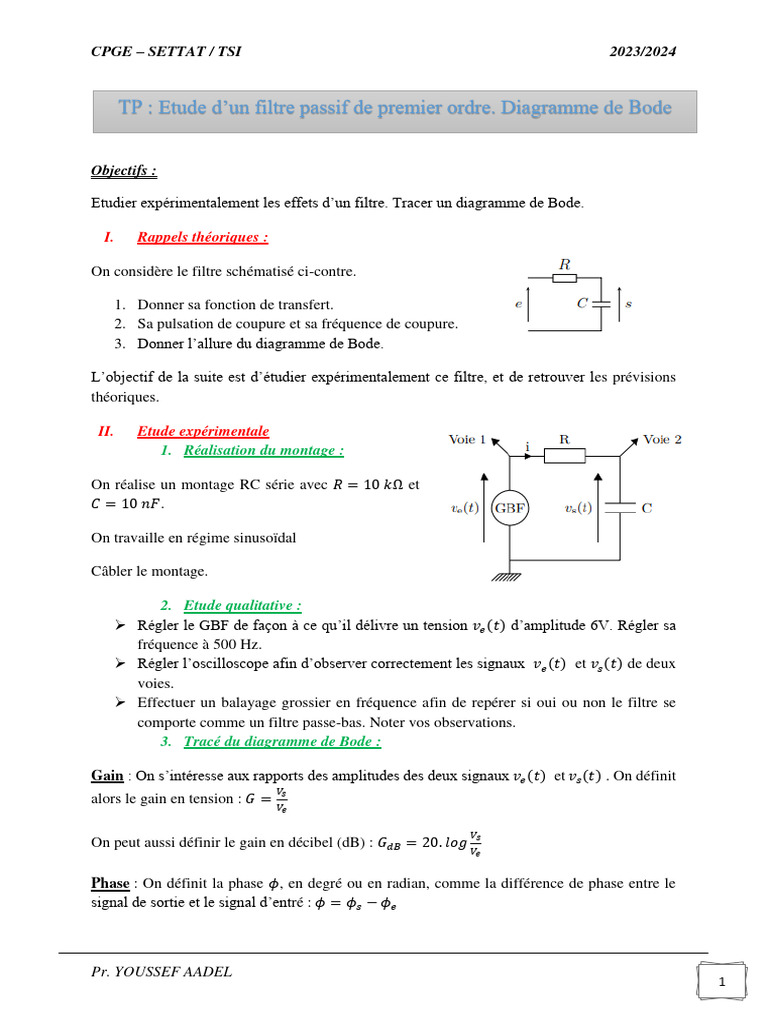 TP Filtre 1er Ordre | PDF