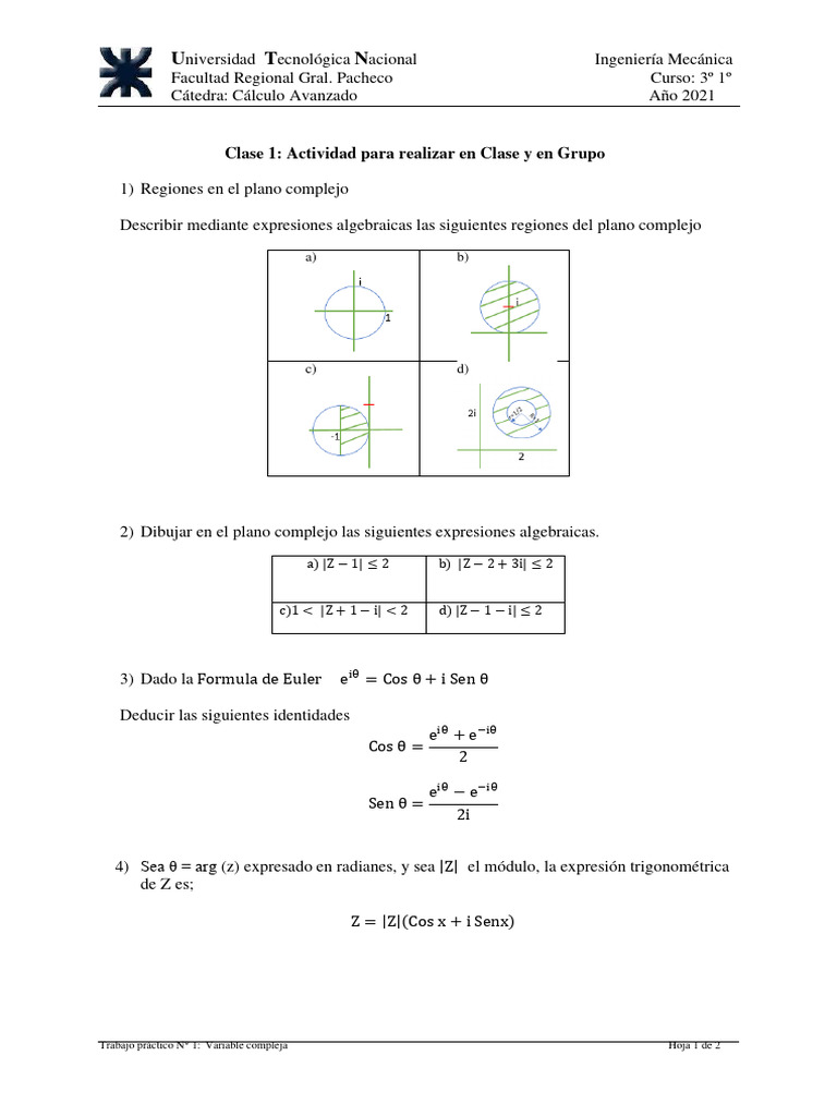 Actividades de Variable Compleja en Cálculo | PDF | Matemáticas ...