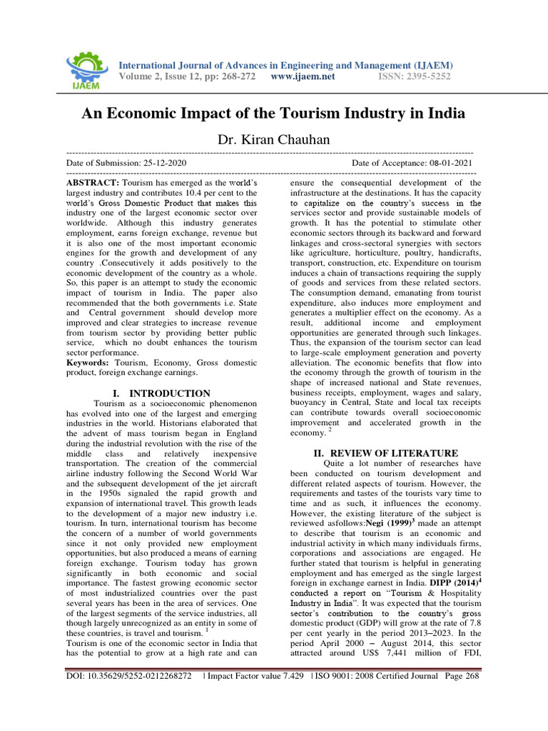 An Economic Impact of The Tourism Industry in India | PDF