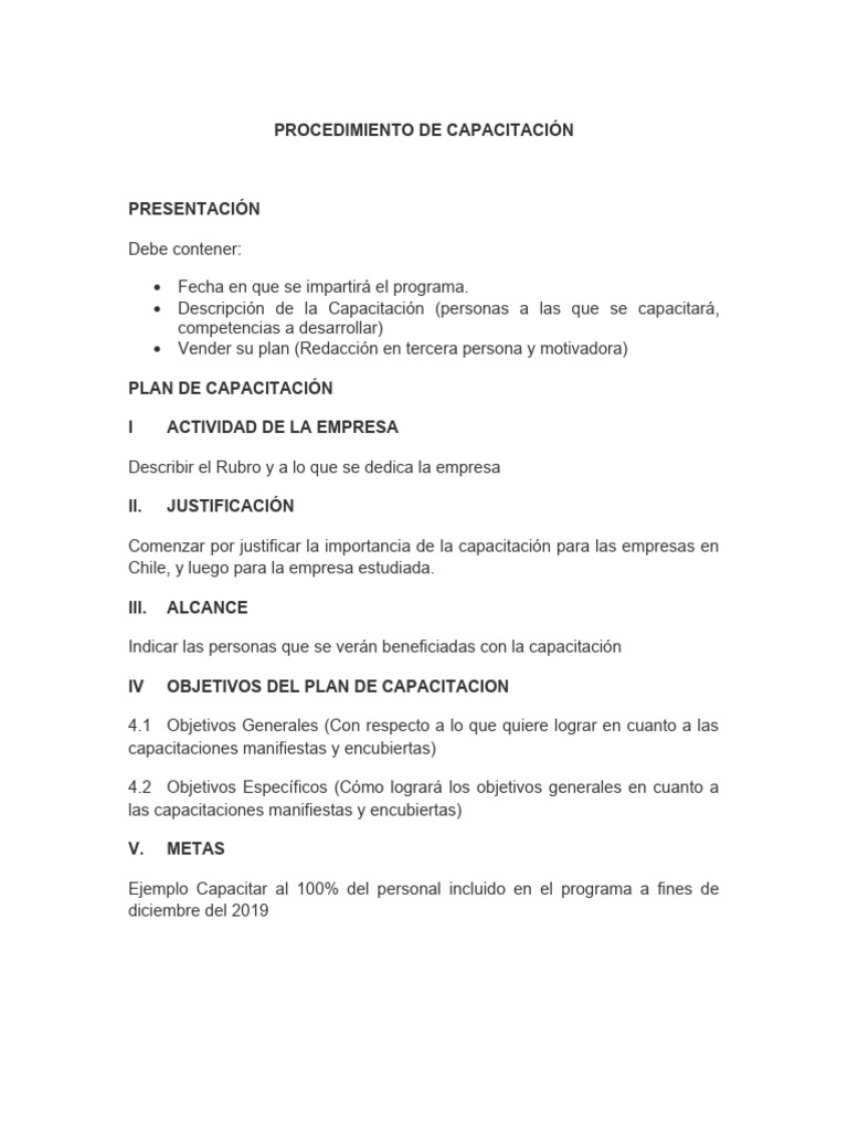 Procedimiento de Capacitacion | PDF