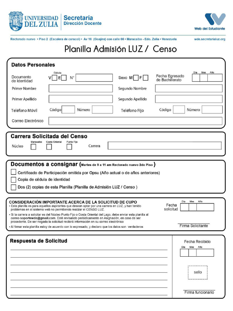 Solicitud de Cupo LUZ | PDF