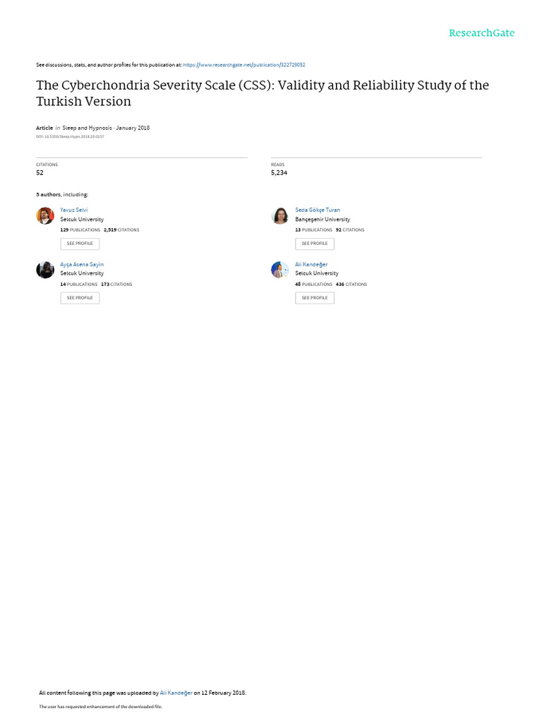 The Cyberchondria Severity Scale CSS Validity and | PDF | Psychometrics ...