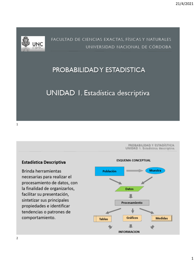 Probabilidad y Estadística Unidad 1 Estadística Descriptiva | PDF