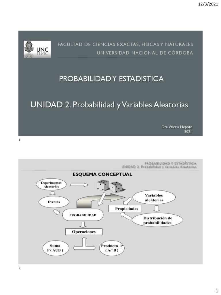 Probabilidad y Estadística Unidad 2 Probabilidad y Variables Aleatorias | PDF | Variable ...