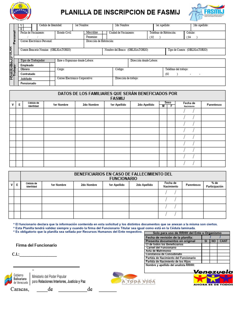 PLANILLA DE INSCRIPCION DE FASMIJ | PDF
