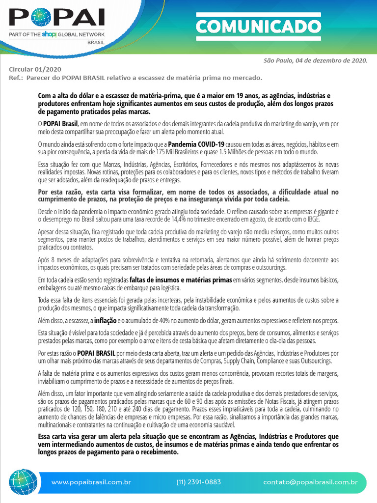 Carta Comunicado Circular01 2020 | PDF | Negócios