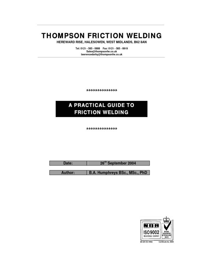 Thompson Friction Welding A Practical Gu | PDF | Stainless Steel ...