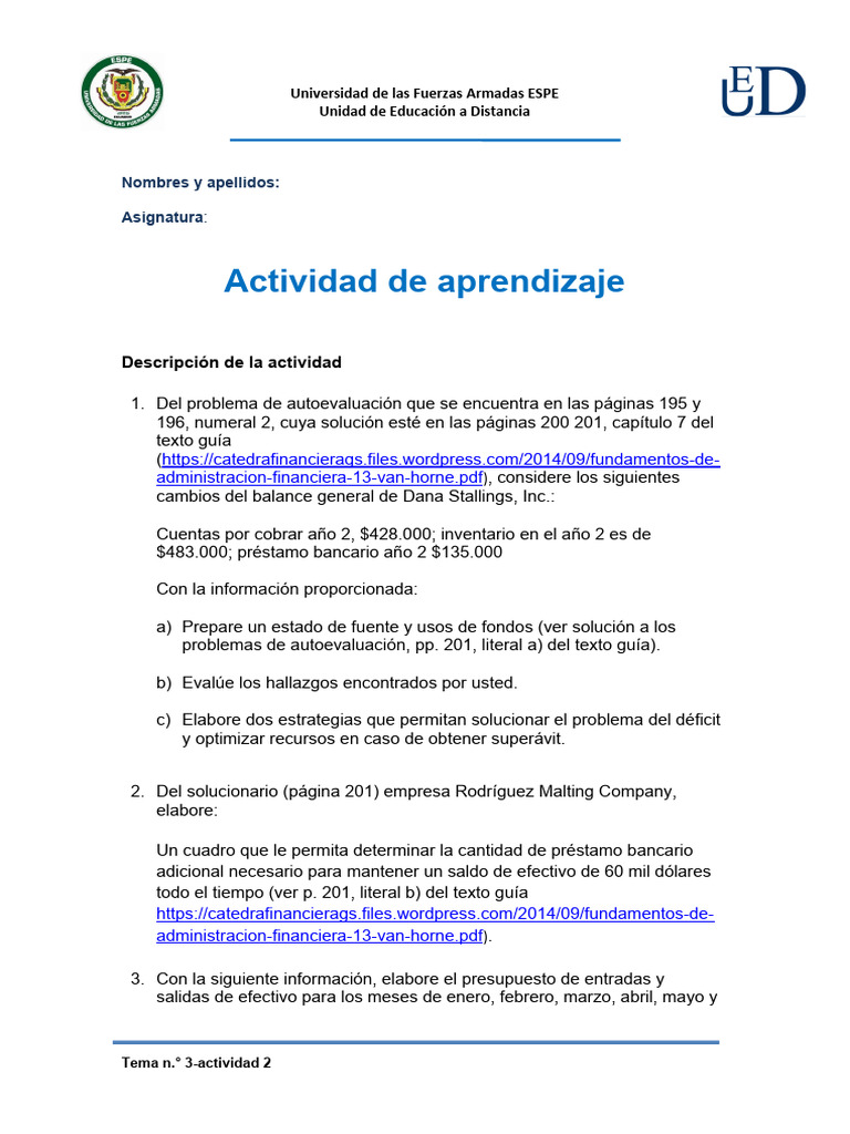 2.3.FinanzasCortoPlazo Actividad3-Tema3 | PDF | Presupuesto | Economias