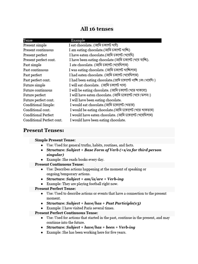 All 16 Tenses | PDF | Verb | Grammatical Tense