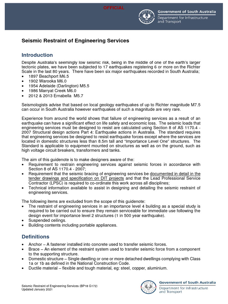 Seismic Restraint of Engineering Services (G172) | PDF | Earthquakes ...