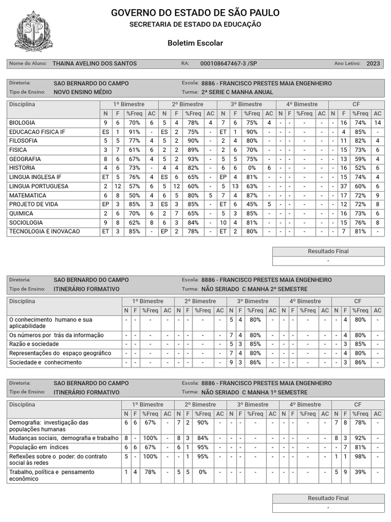 Boletim_Escolar_Aluno_2023 | PDF