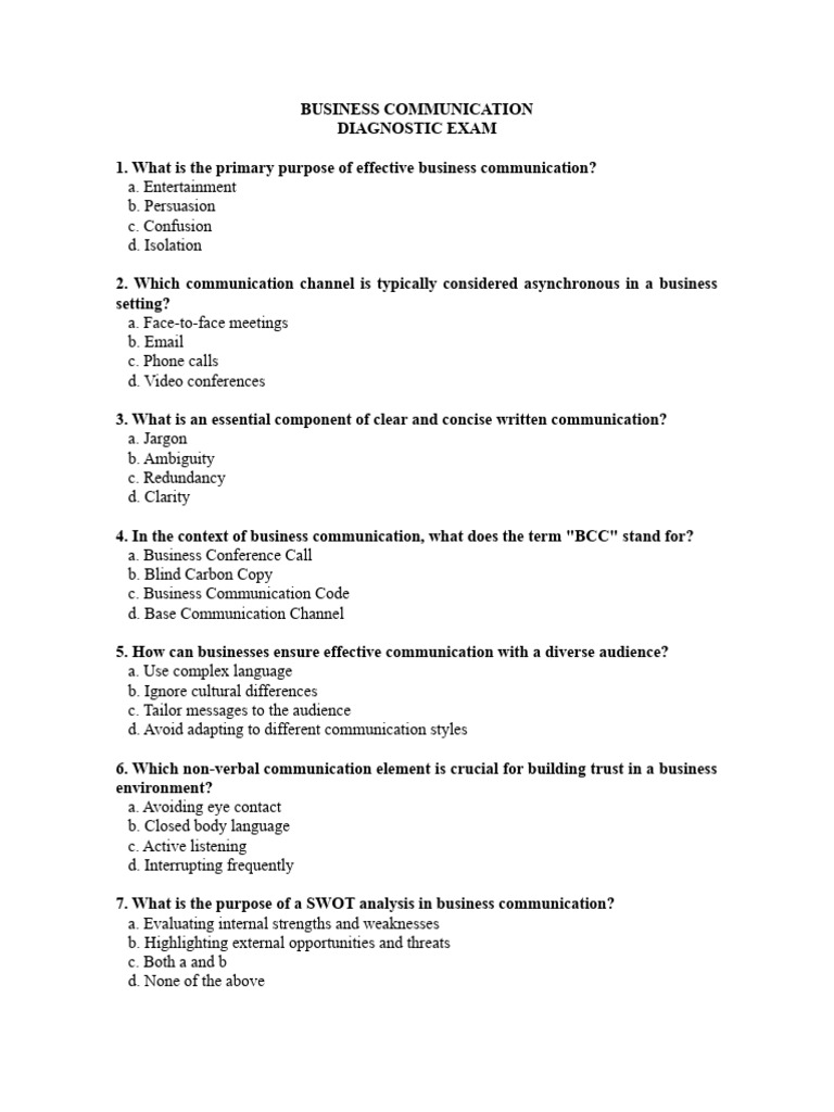 Business Communication Diagnostic Exam | PDF