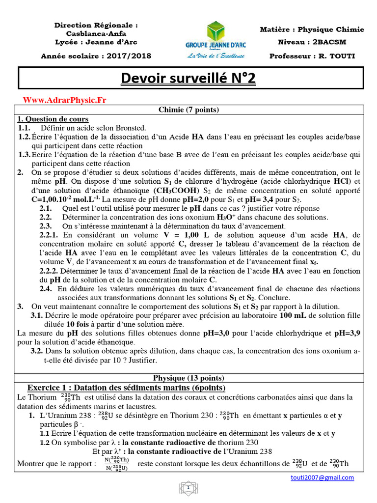 CC 2_5 S1 PC 2bac (Www.AdrarPhysic.Fr) | PDF
