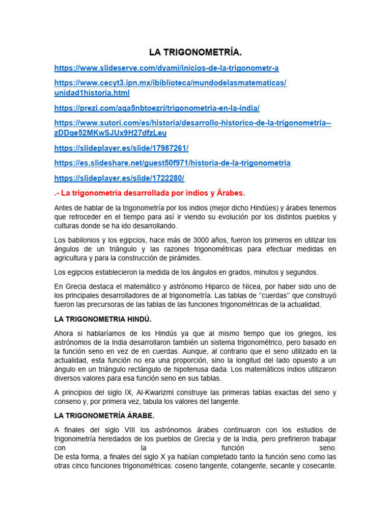 Historia de la Trigonometría | PDF | Trigonometría | Funciones ...