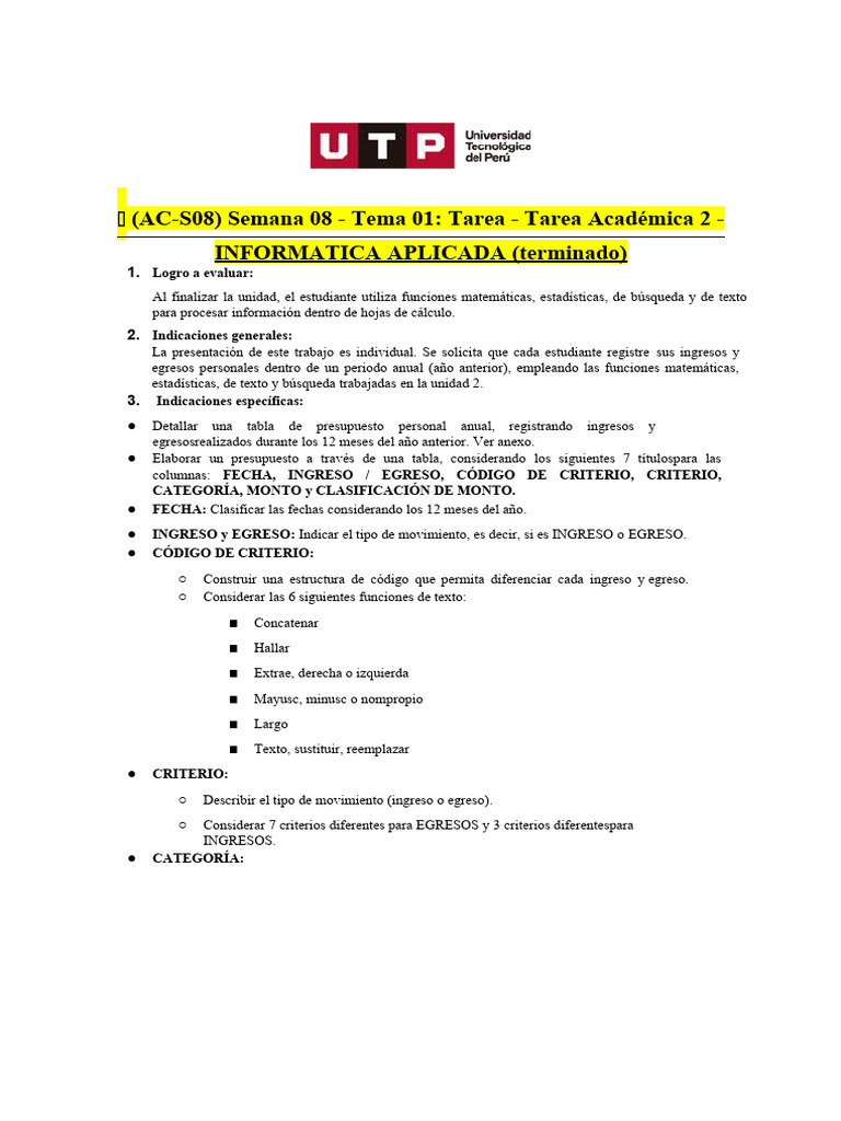 ? (AC-S05) Semana 05 - Tema 01 Tarea - Tarea Académica 2 - INFORMATICA ... ? (AC-S05) Semana 05 - Tema 01 Tarea - Tarea Académica 2 - INFORMATICA ...