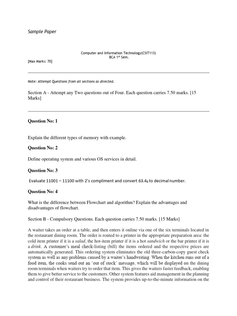 CSIT113: Computer Tech Exam Overview | PDF