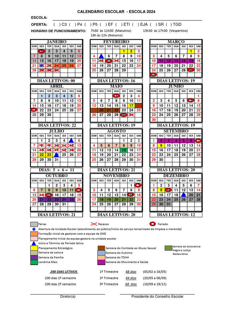 Calendário Escolar 2024: Dias Letivos | PDF