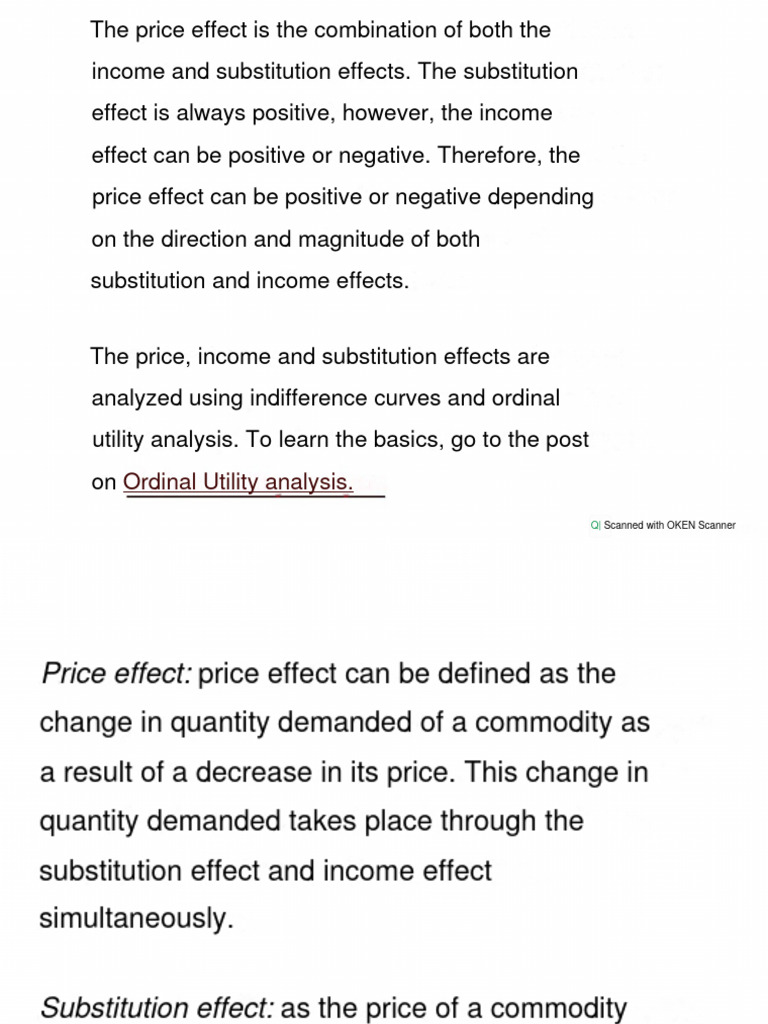 Proof That Price Effect Substitution Effect + Income Effect - OCR | PDF