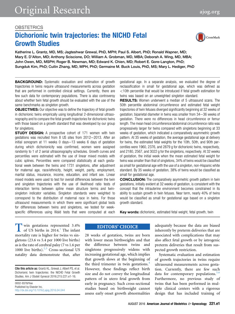 Dichorionic Twin Trajectories The NICHD Fetal Gro | PDF | In Vitro ...